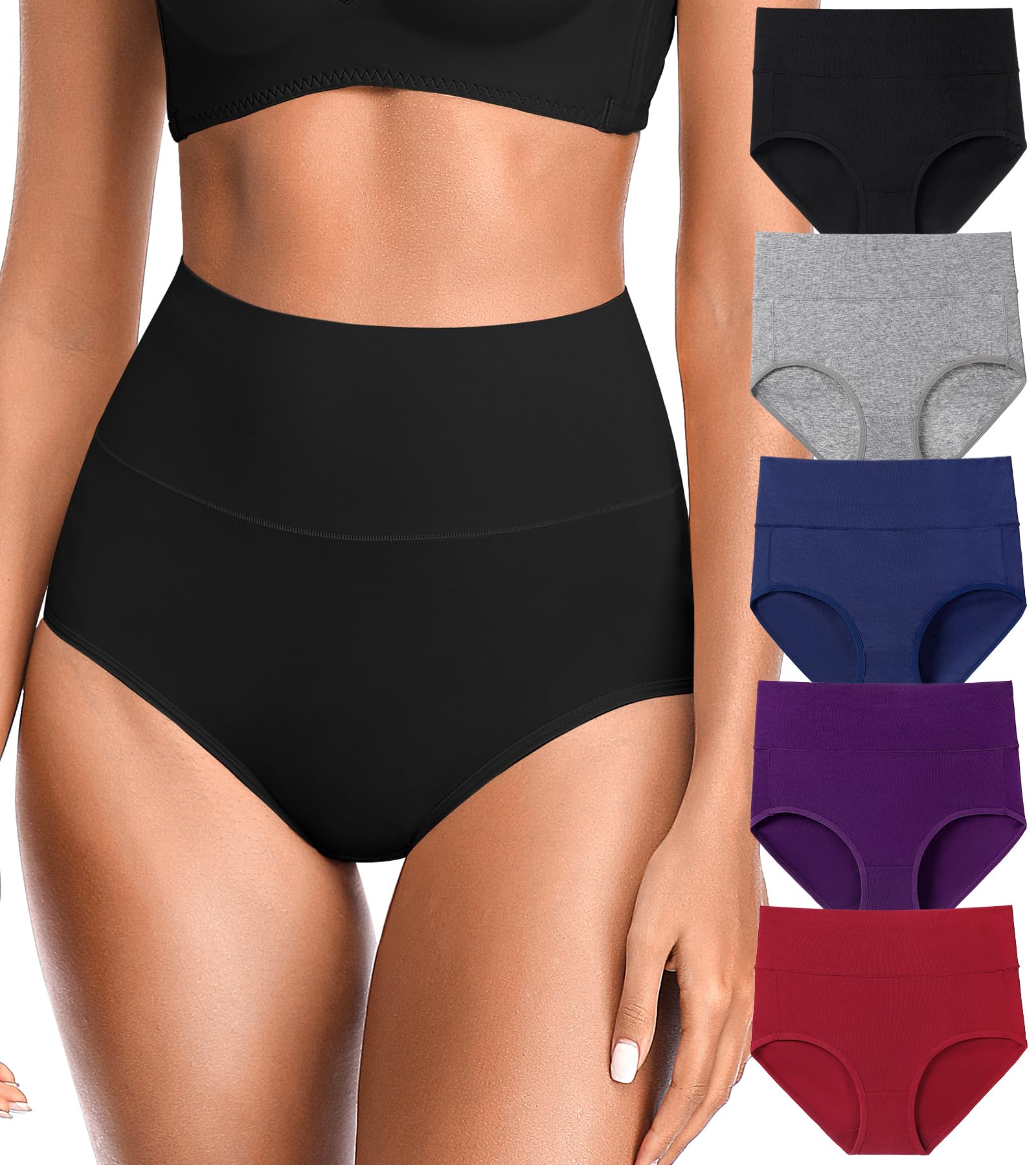 OLIKEME Tummy Control Underwear High Waisted Cotton Postpartum Underwear Soft Stretch Full Coverage Womens Underwear, Size L