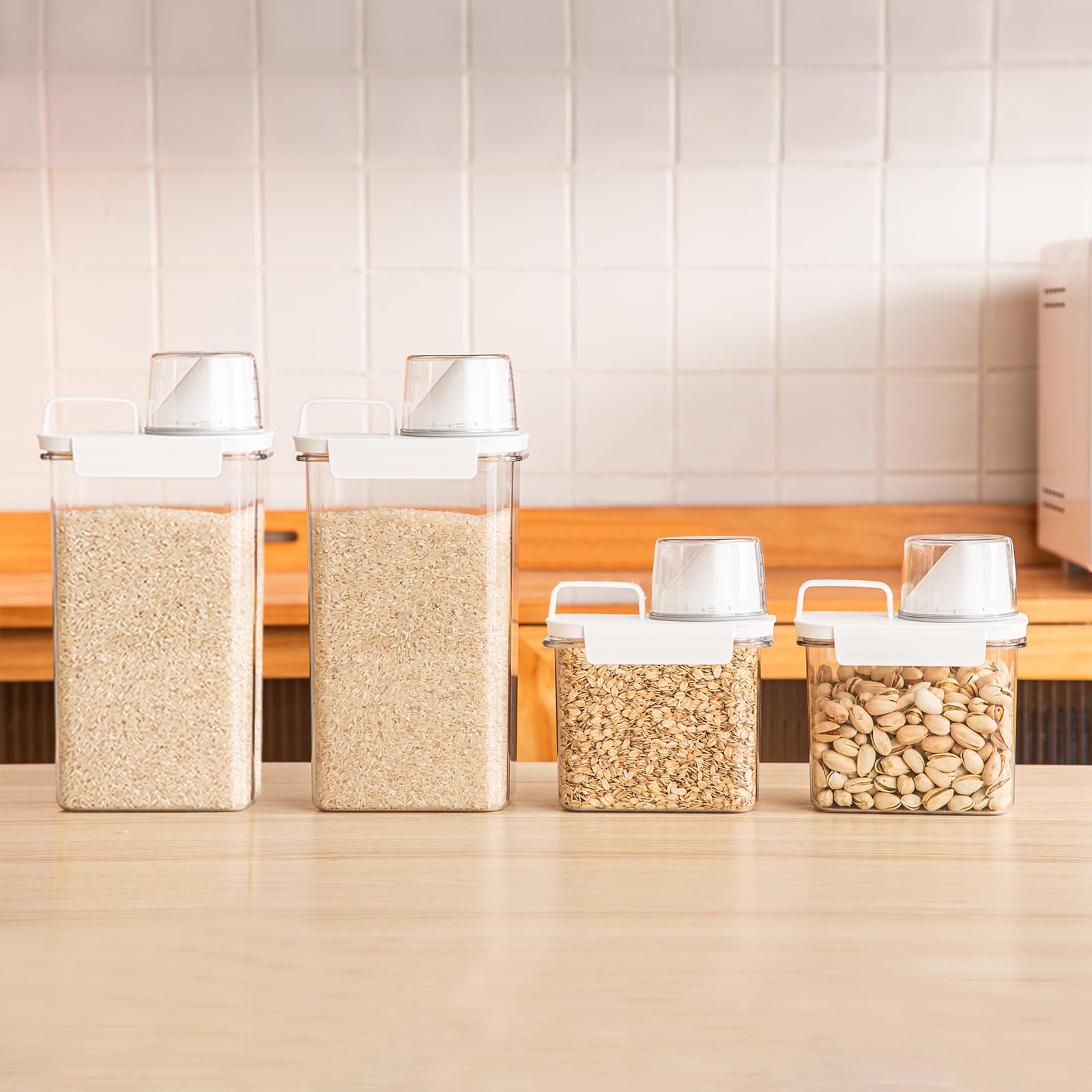 NBILIC Cereal Storage Container Set (Measuring Cups) BPA Free PET Plastic Material, Reusable, Pantry Organizer, Food Portion Containers (Set of 4 2 Large 2 Small) Repeatable