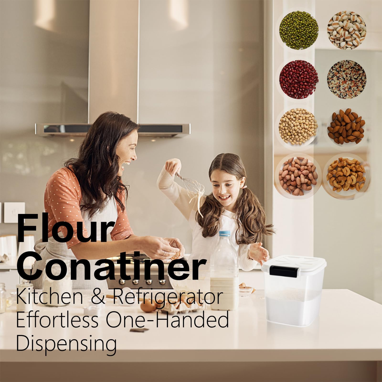 LivLab 5LBS Flour Container - Rice Dispenser 5LBS/2KG/2Qt Food Cereal Container Bins with Measuring Cup for Household Pantry Organization (5 LBS)