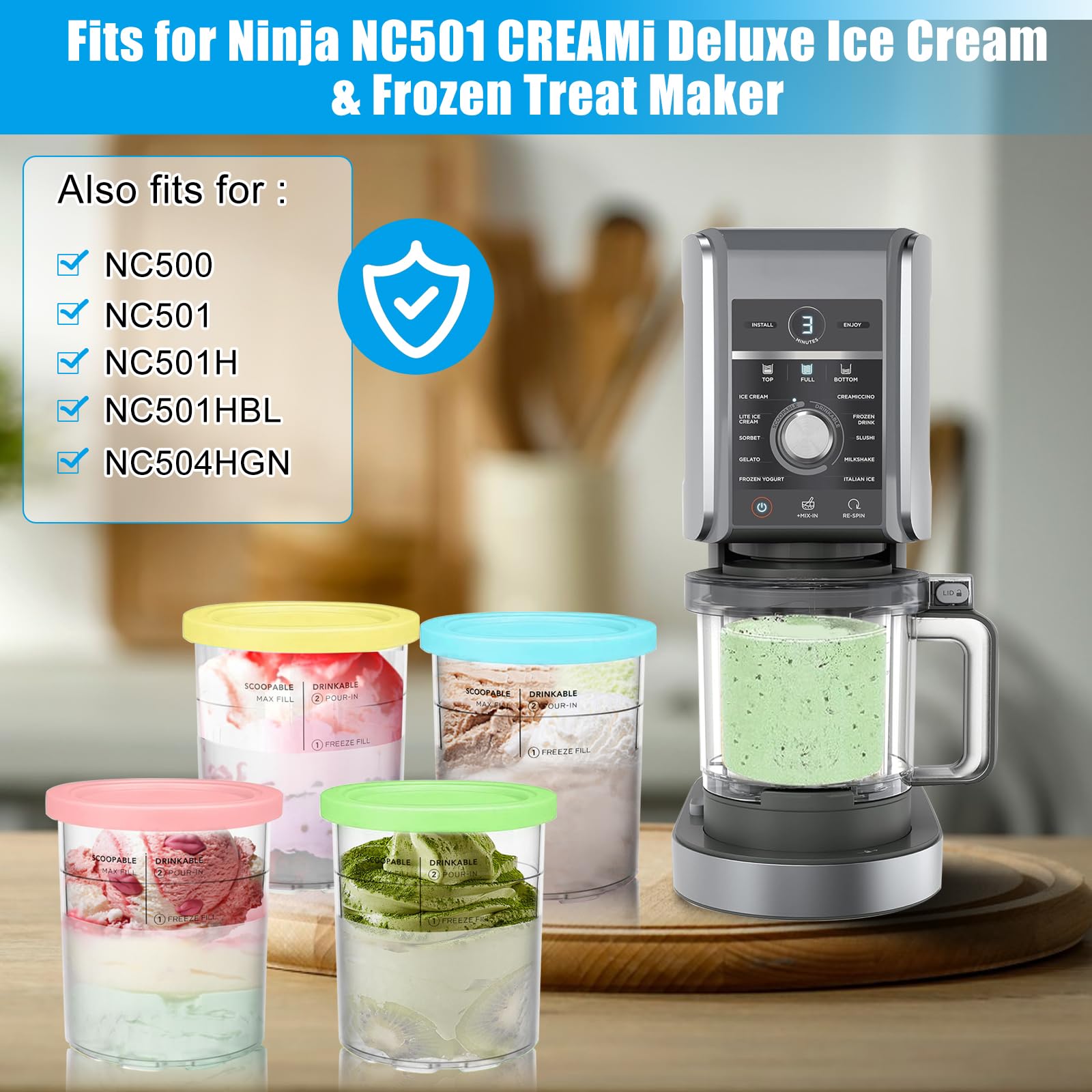 Pint Containers for Ninja Creami Deluxe Pints and Lids,Ice Creami Pints for Ninja Creamy NC500 NC501 Creami Deluxe Pints 4 Pack 24 oz Ice cream Containers Set