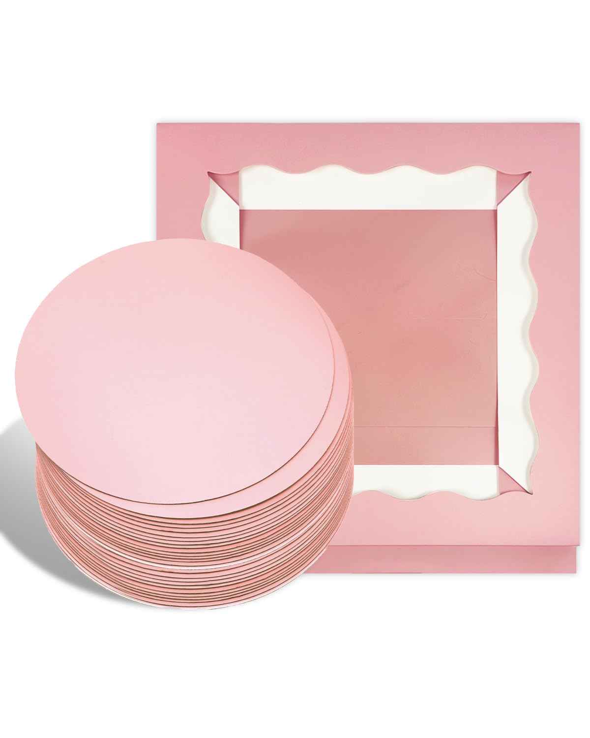 Bakepacker 36pcs 12x12x8 Inches Cake Boxes with Window 18-Packs Pink Cake Boxes 12 Inch Bakery Boxes (18 Cake Boxes +18 Cake Boards Included)