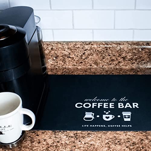 Coffee Mat, Coffee Bar Mat for Coffee Bar Countertop , Coffee Pot Mat for Countertop & Coffee Spills, Coffee Mat for Coffee Station Organizer, Coffee Maker Mat Black Coffee Mat