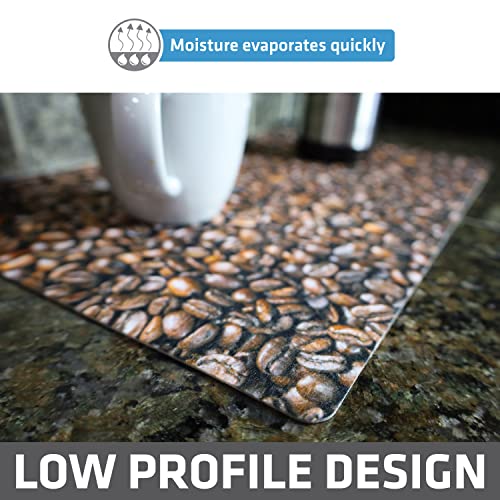 Drymate Coffee Maker Mat, (Coffee Station Bar Accessory) Protects Kitchen Countertops From Spills, Stains & Scratches - Absorbent/Waterproof/Machine Washable (USA Made) (12β x 20β) (Coffee Beans)