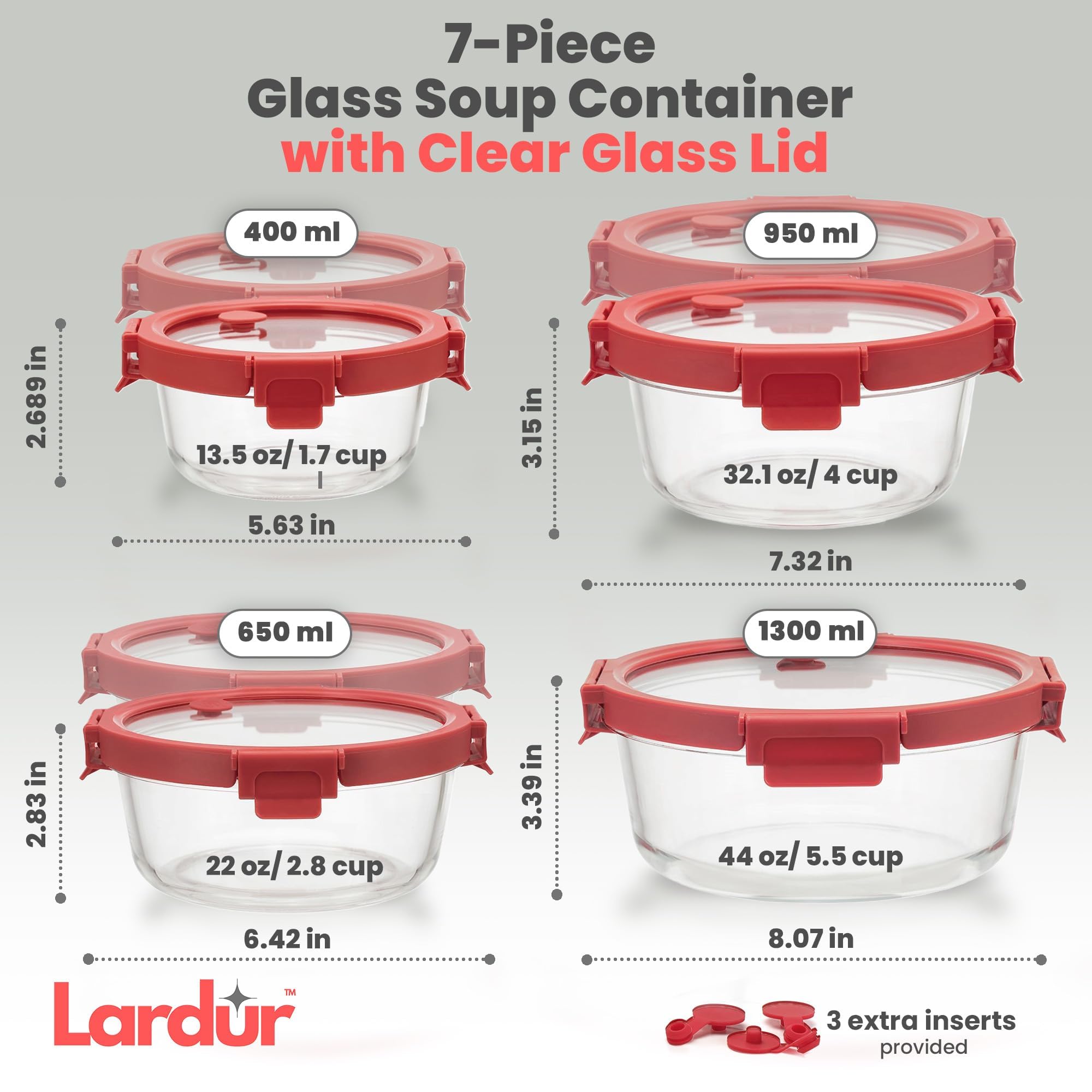 Premium Glass Food Storage Containers with Vented Lids – Set of 7, Various Size Round Borosilicate Glass Meal Prep Containers – BPA-Free, Microwave, Oven Dishwasher & Freezer Safe, Gift Packaged