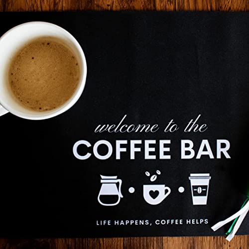 Coffee Mat, Coffee Bar Mat for Coffee Bar Countertop , Coffee Pot Mat for Countertop & Coffee Spills, Coffee Mat for Coffee Station Organizer, Coffee Maker Mat Black Coffee Mat