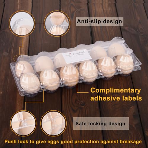 Gorander Clear Plastic Egg Carton for 12 Eggs,100 Packs Egg Tray Reusable Large Size Egg Cartons with Labels Perfect for Refrigerator Chicken Farm Markets(Large size)