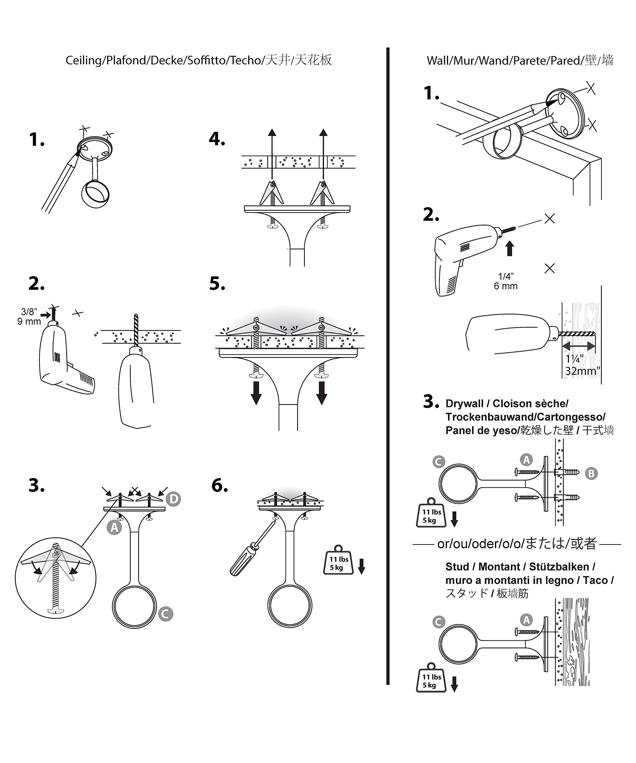 Amazon Basics Curtain Rod Ceiling-Mount Bracket, Set of 2, Black