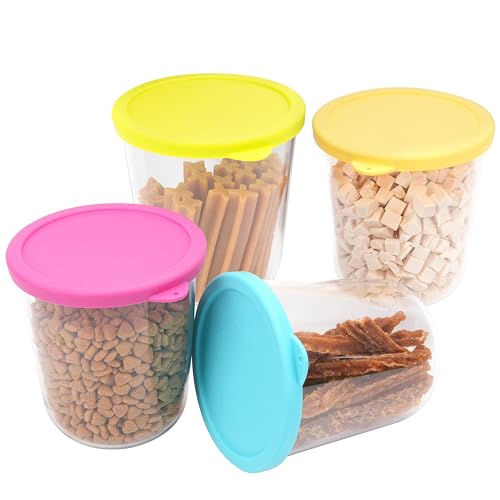 LUVCOSY 4 Pack Dog Treat Container with Silicone Lids, 32 OZ Dog Food Storage Container, BPA-Free Pet Treats Storage Organizer for Dog and Cat, Airtight Treats Canister for Dog Cookie, Pet Snacks