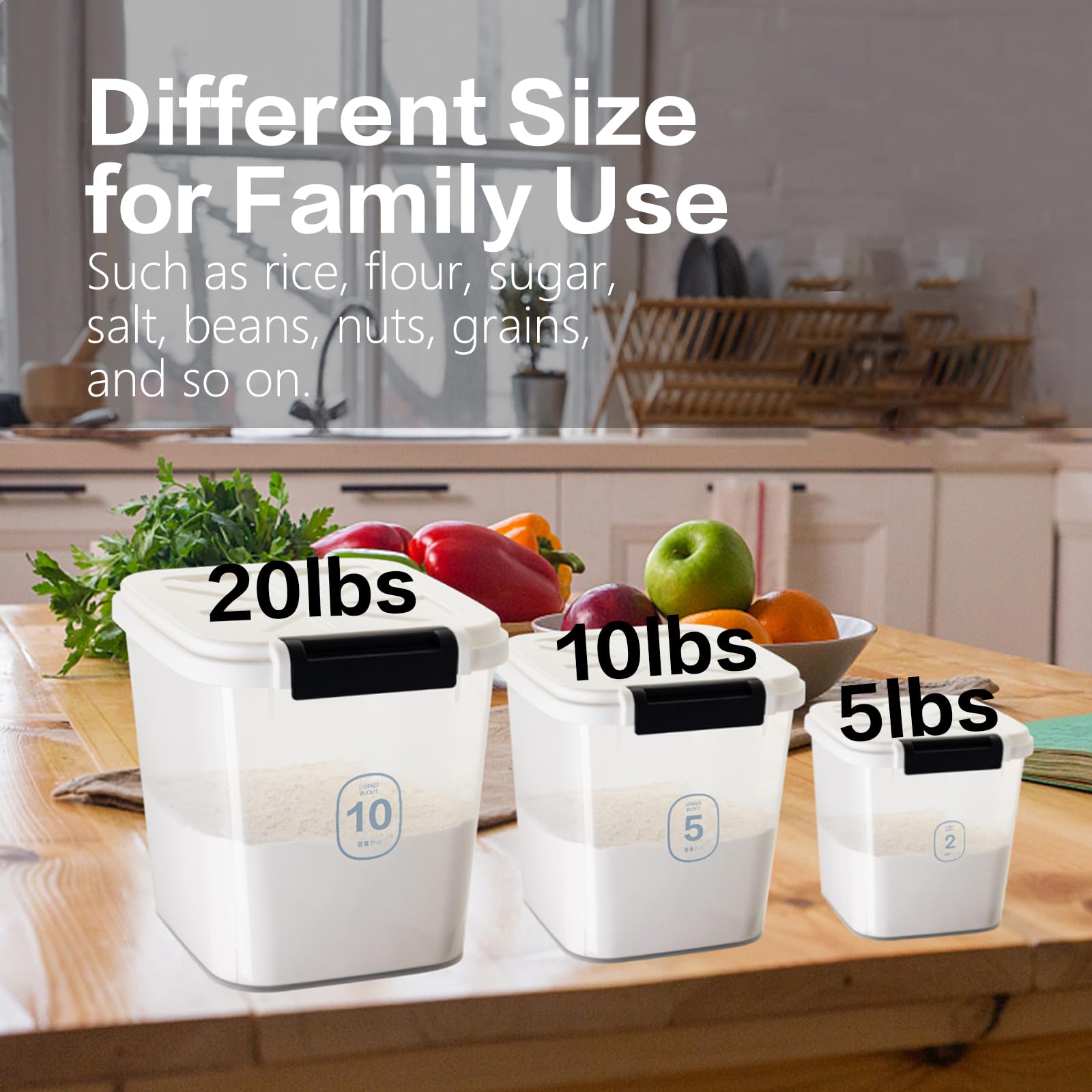 LivLab 5LBS Flour Container - Rice Dispenser 5LBS/2KG/2Qt Food Cereal Container Bins with Measuring Cup for Household Pantry Organization (5 LBS)