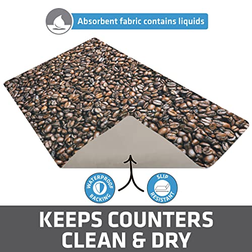 Drymate Coffee Maker Mat, (Coffee Station Bar Accessory) Protects Kitchen Countertops From Spills, Stains & Scratches - Absorbent/Waterproof/Machine Washable (USA Made) (12β x 20β) (Coffee Beans)