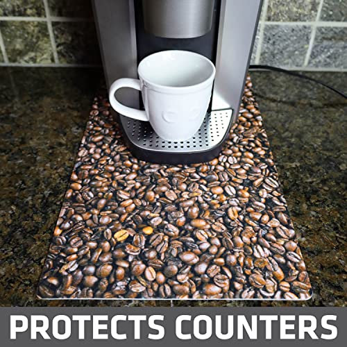 Drymate Coffee Maker Mat, (Coffee Station Bar Accessory) Protects Kitchen Countertops From Spills, Stains & Scratches - Absorbent/Waterproof/Machine Washable (USA Made) (12β x 20β) (Coffee Beans)