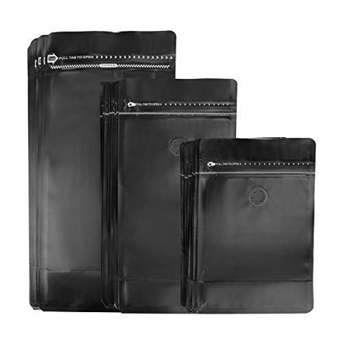 Coffee Bags 30 Pack Different Sizes 8oz 16oz 32oz Resealable Stand Up Zip Lock Pouches Airtight Food Storage Bags Coffee Bean Flower Tea Snack Dried Fruit Food with Degassing Valve (BLACK)