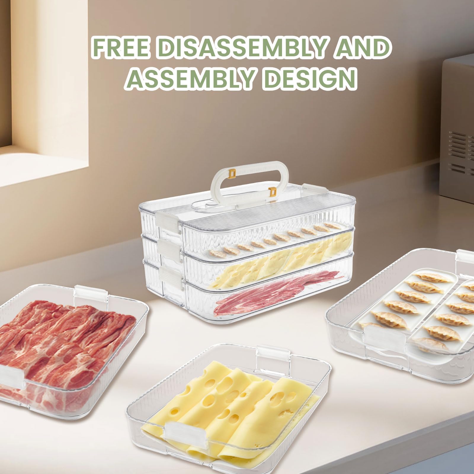 Tzdxfgl Deli Meat Container for Fridge, 3 Layer Bacon Meat Container for Refrigerator with Date Recording Function, Food Grade Food Organizing Box, Removable Bacon Keeper Fridge for Home
