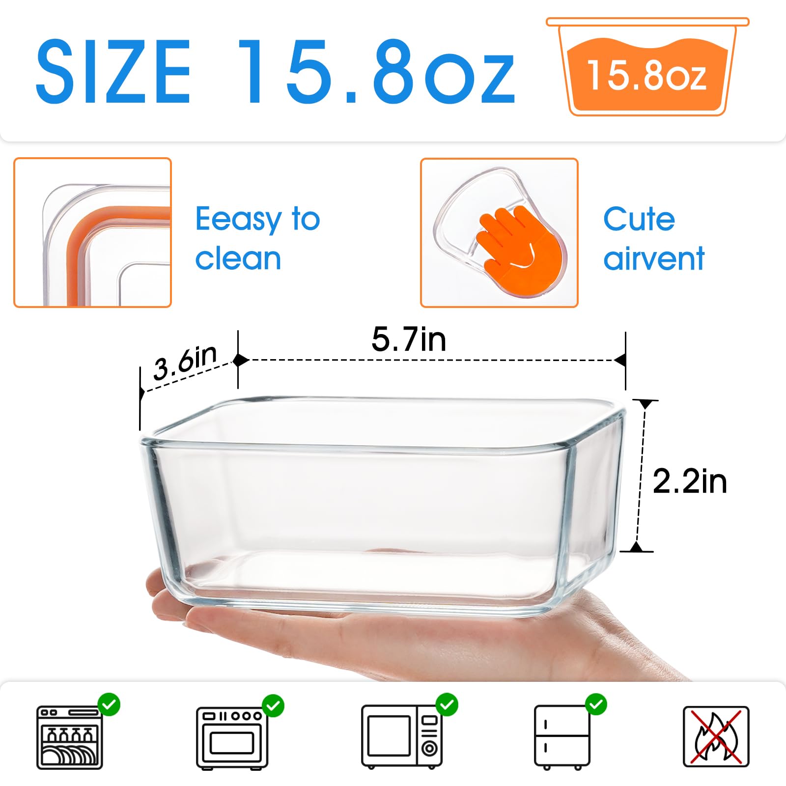 NUTRIUPS 16oz Glass Food Storage Containers with Lids, Set of 2 Reusable Meal Prep Containers, Glass Lunch Box, Lunch Containers