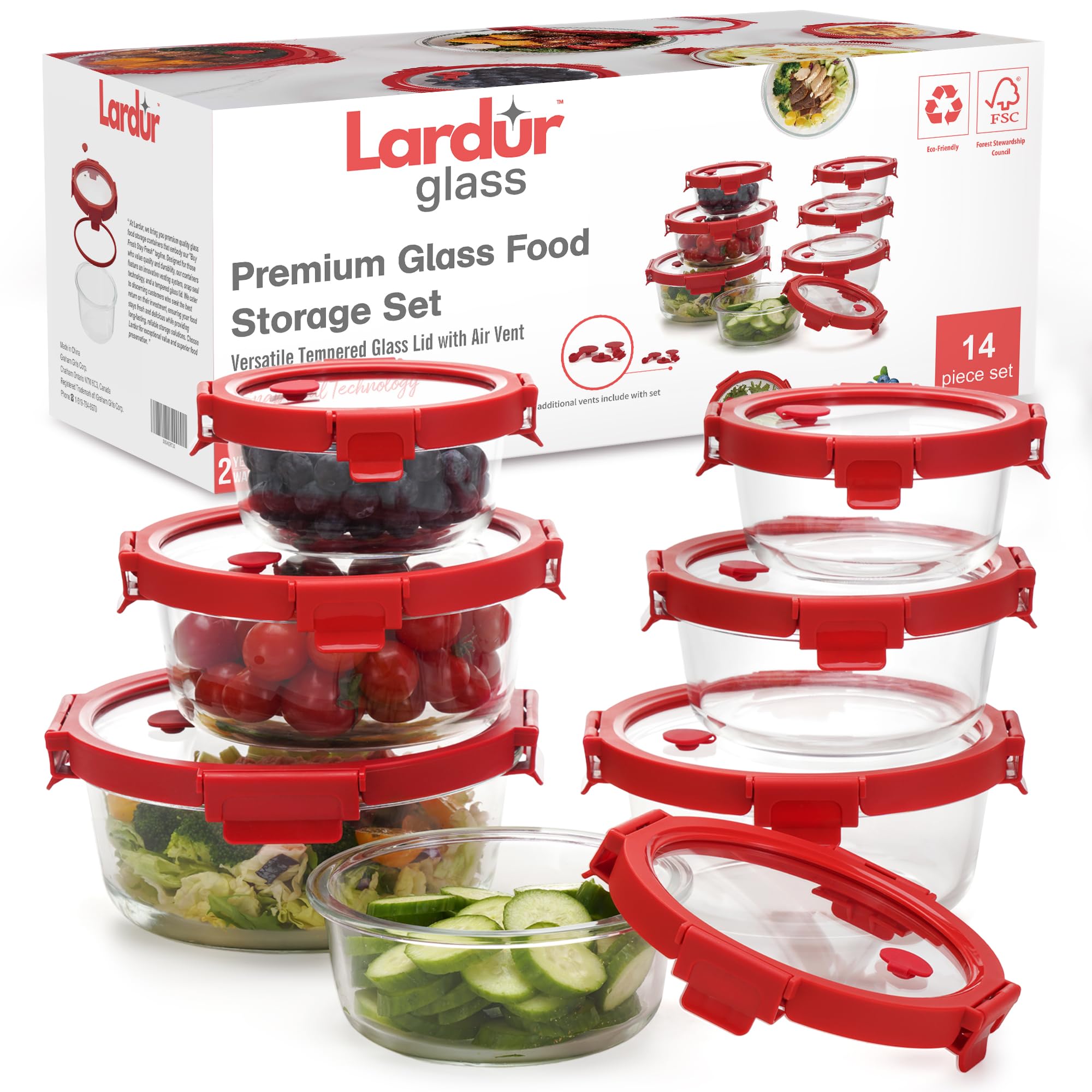 Premium Glass Food Storage Containers with Vented Lids – Set of 7, Various Size Round Borosilicate Glass Meal Prep Containers – BPA-Free, Microwave, Oven Dishwasher & Freezer Safe, Gift Packaged