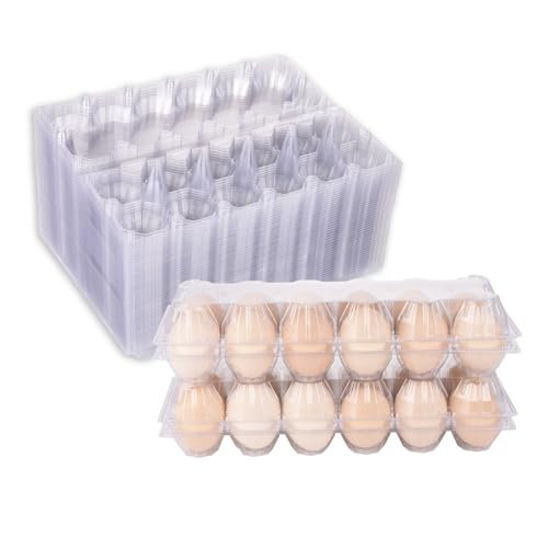 Gorander Clear Plastic Egg Carton for 12 Eggs,100 Packs Egg Tray Reusable Large Size Egg Cartons with Labels Perfect for Refrigerator Chicken Farm Markets(Large size)