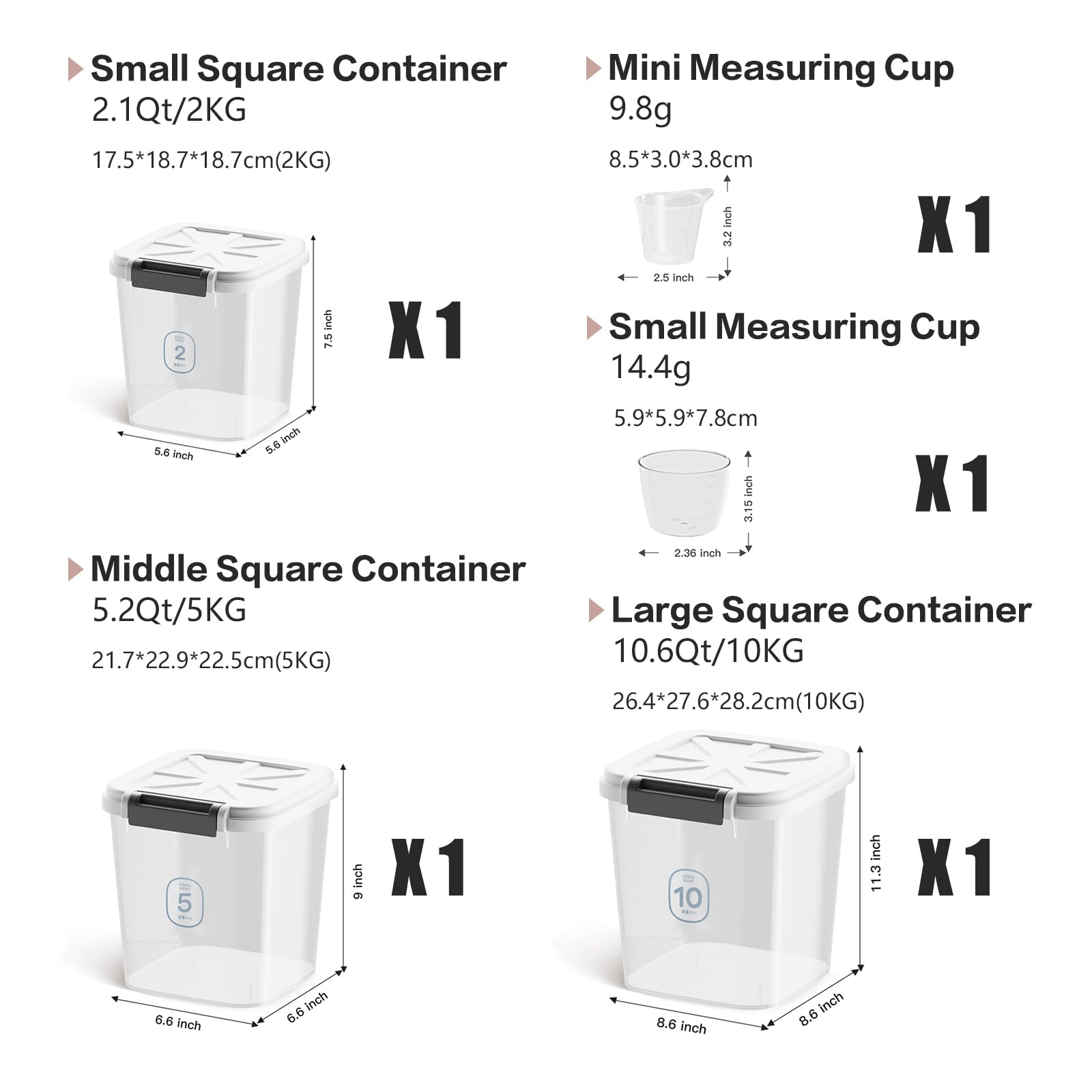 LivLab 5LBS Flour Container - Rice Dispenser 5LBS/2KG/2Qt Food Cereal Container Bins with Measuring Cup for Household Pantry Organization (5 LBS)