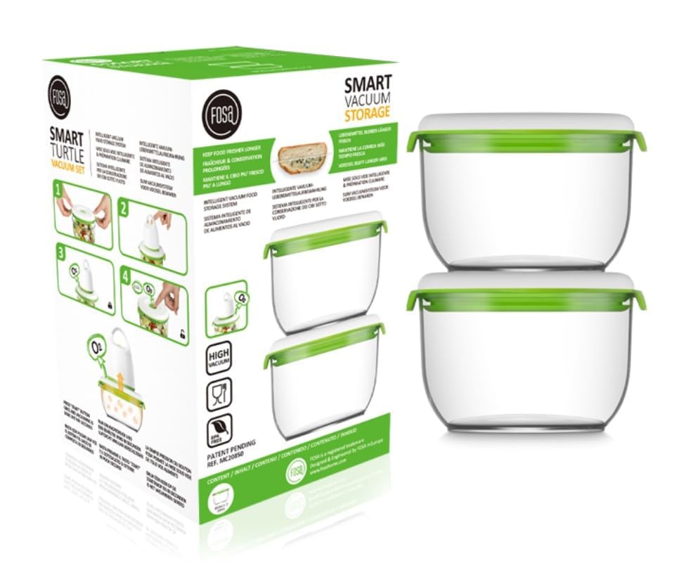 FOSA Vacuum Seal Food Storage System Reusable Medium Containers, 2 pack, 850ml size (Vacuum Pump not Included)¡