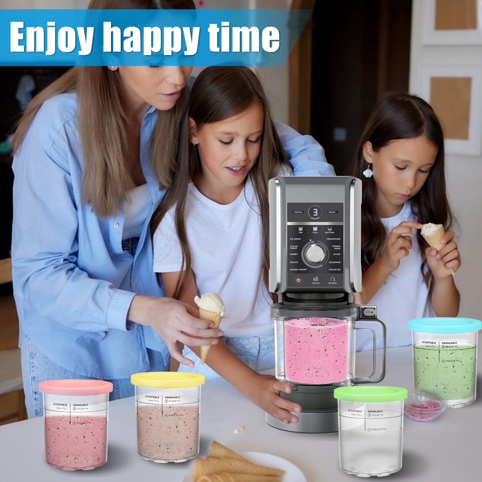 Pint Containers for Ninja Creami Deluxe Pints and Lids,Ice Creami Pints for Ninja Creamy NC500 NC501 Creami Deluxe Pints 4 Pack 24 oz Ice cream Containers Set