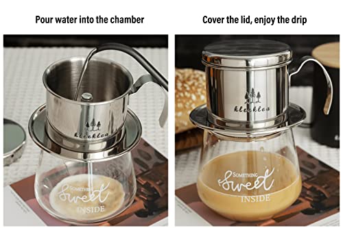 kleeklea Vietnamese Coffee Drip Filter, Vietnamese Coffee Maker, Phin, Filter Paper Free Stainless Steel Camping Coffee Maker ,Small French Press Portable Cup, Single Serve Coffee Maker