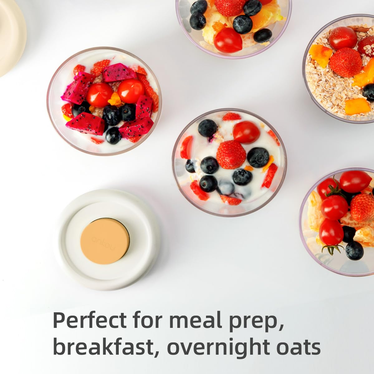 Glass Meal Prep Containers Overnight Oats Containers with Pop Lids,Airtight Food Storage Containers Reusable, Glass Bowl Wide Mouth Jars for Cereal Fruit Milk Salad Yogurt 4-Piece set 14oz 400ml