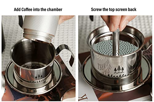 kleeklea Vietnamese Coffee Drip Filter, Vietnamese Coffee Maker, Phin, Filter Paper Free Stainless Steel Camping Coffee Maker ,Small French Press Portable Cup, Single Serve Coffee Maker