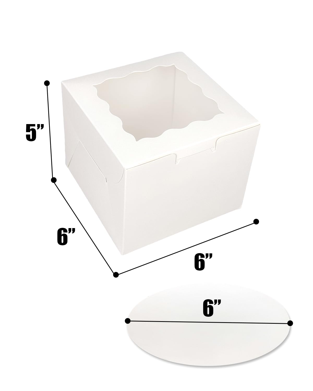 Bakepacker 36pcs 6x6x5 Inches Cake Boxes with Window 18-Packs White Cake Boxes 6 Inch Bakery Boxes (18 Cake Boxes +18 Cake Boards)