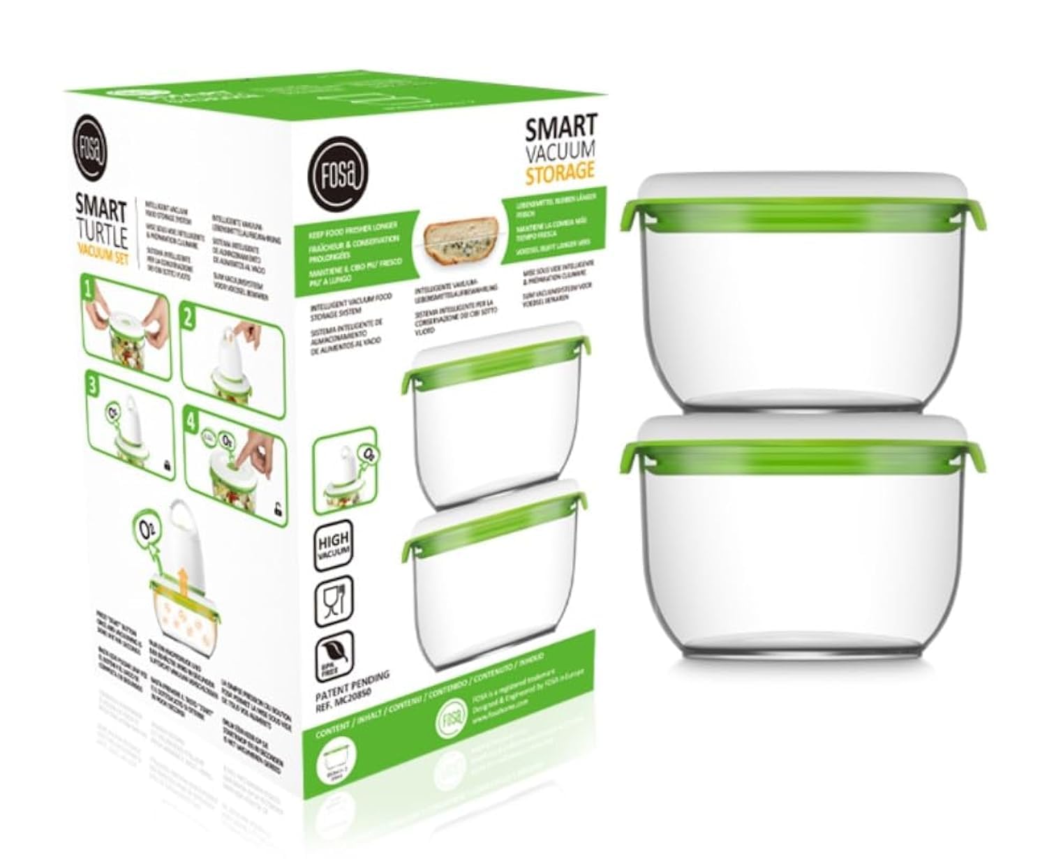 FOSA Vacuum Seal Food Storage System Reusable Medium Containers, 2 pack, 850ml size (Vacuum Pump not Included)¡