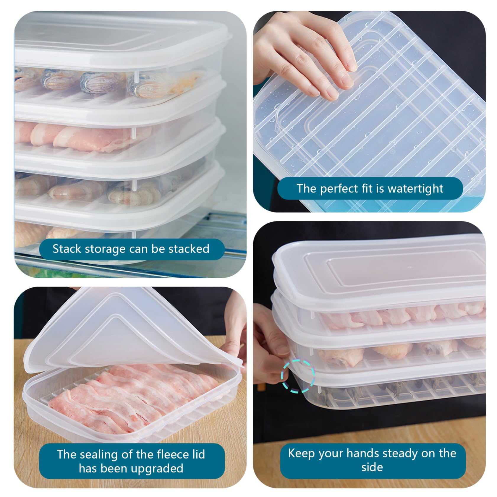Peosaard Lunch Meat Container, Deli Meat Container, 6PCS 9.7x7.3x1.4 Stackable Lunch Meat Container, Cold/Heat-Resistant Bacon Keeper with Lid, Cold Cuts Storage Containers for Fridge, Bacon Keeper