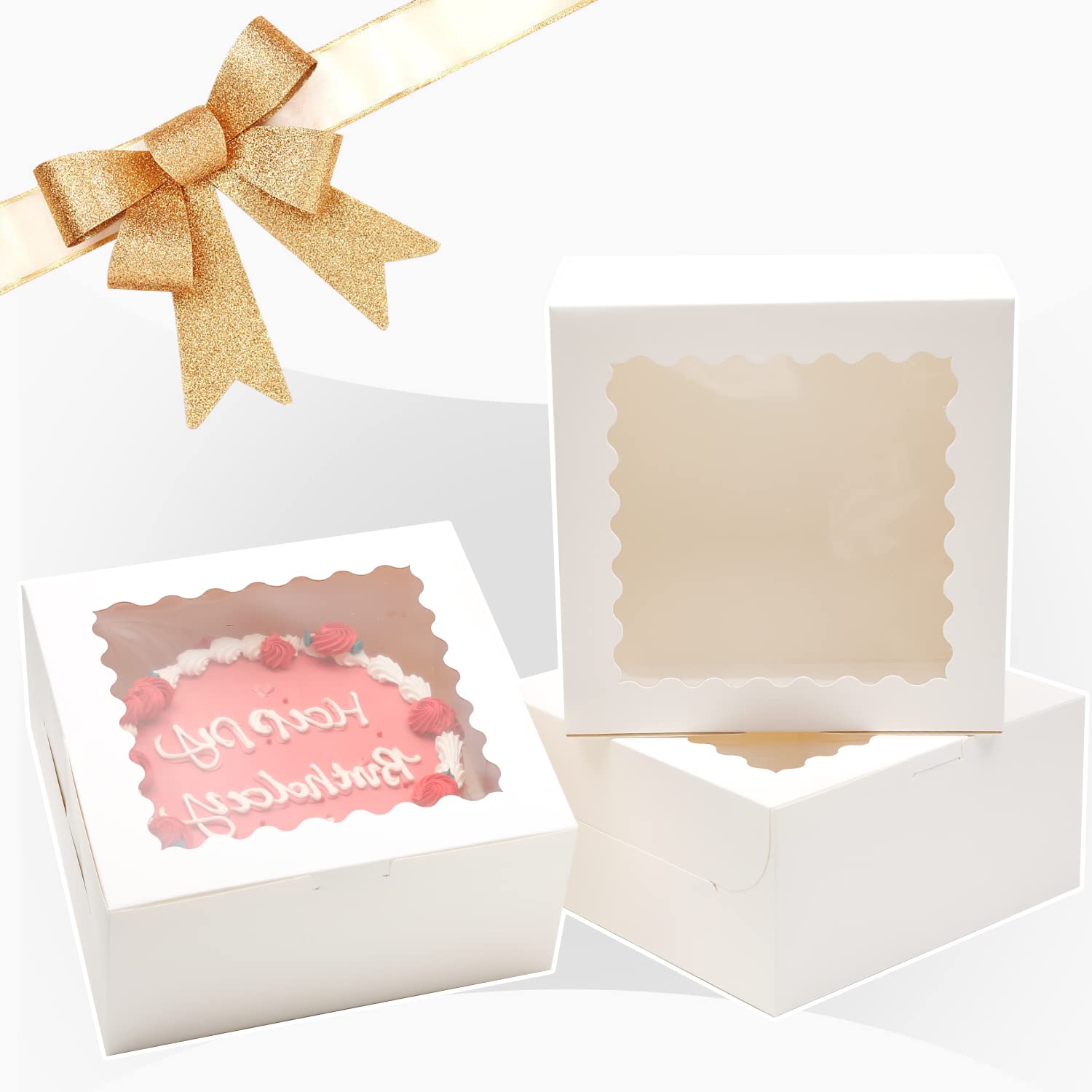 Bakepacker 36pcs 6x6x5 Inches Cake Boxes with Window 18-Packs White Cake Boxes 6 Inch Bakery Boxes (18 Cake Boxes +18 Cake Boards)