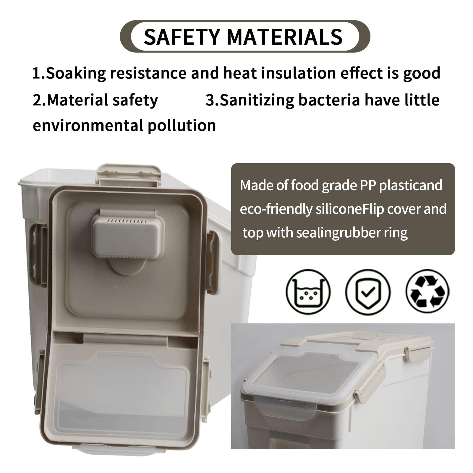 50 lb Airtight Flour Storage Container, 2 Pack Large Rice Storage Container Bin with Wheels, Flip Top Lip, Measuring Cup, Scoop, Plastic Rice Dispenser, for Grain Sugar Beans Cereal Dog Food (Gray)