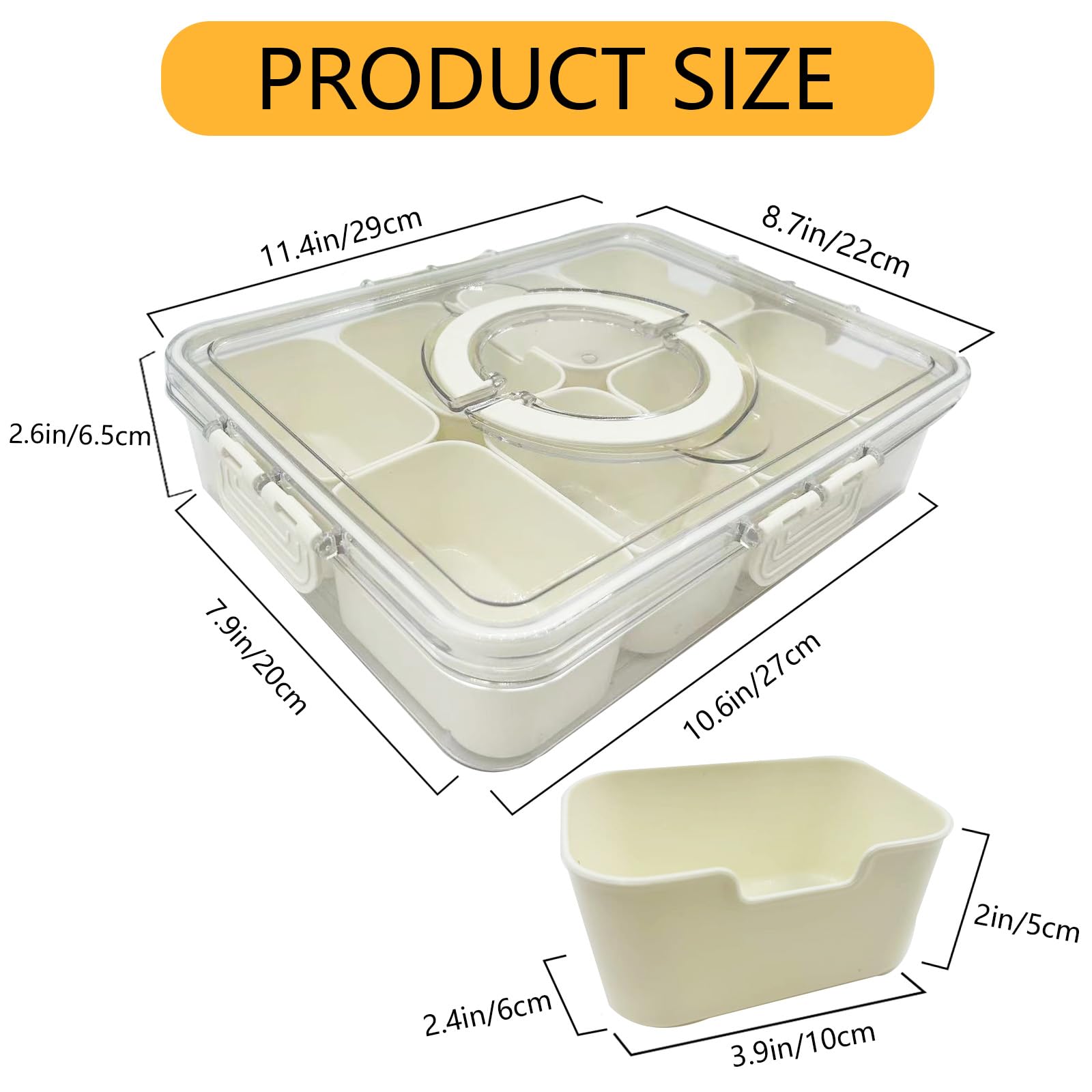 RBNN Divided Serving Tray with Lid and Handle-Snackle Box Charcuterie Container for Portable Snack Platters, 8 compartment snack container, Fruit Veggie Charcuterie Box Snack Tray for Travel Party