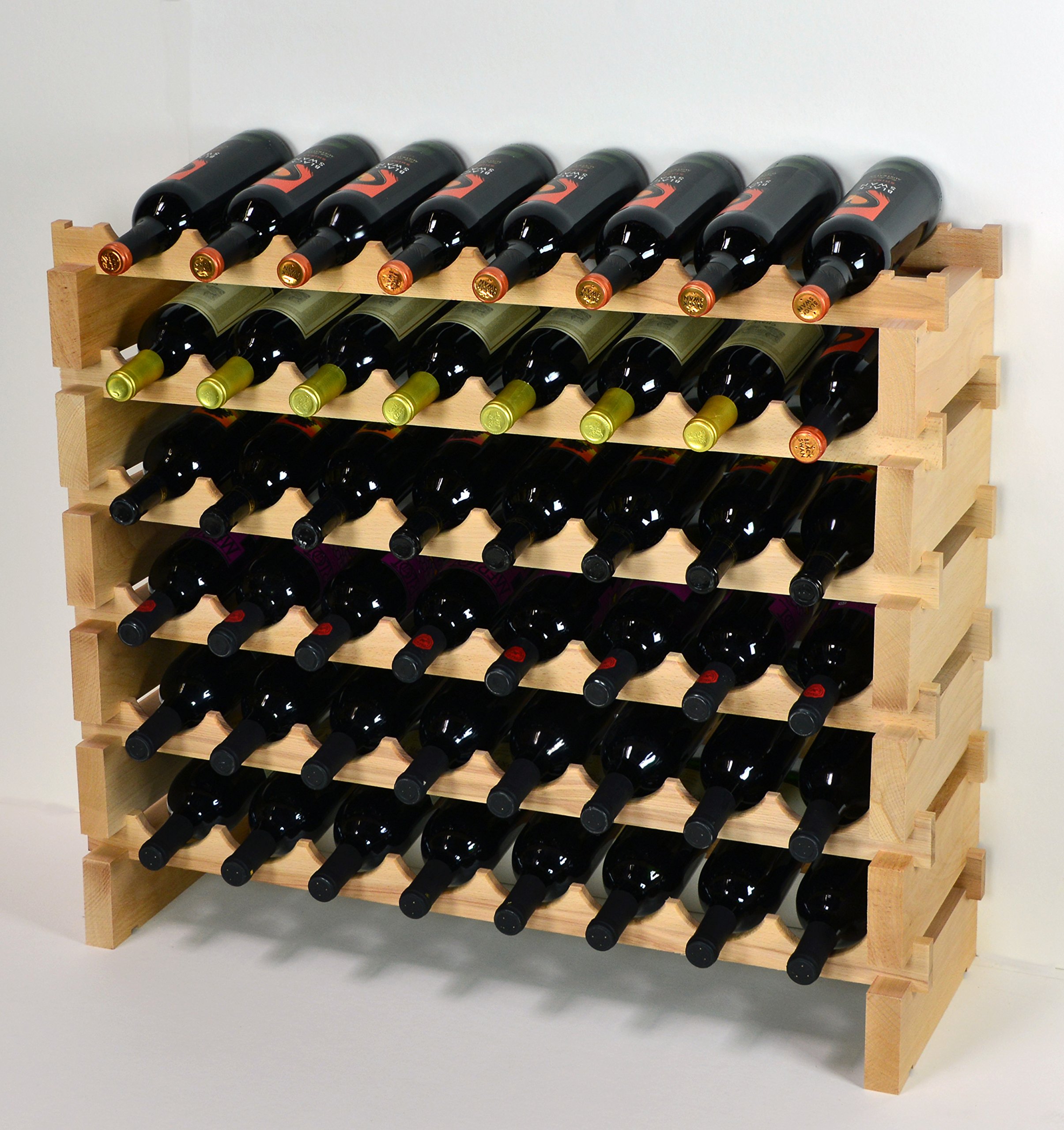 Modular Wine Rack Pine Wood 32-96 Bottle Capacity Storage 8 Bottles Across up to 12 Rows Stackable Newest Improved Model (48 Bottles - 6 Rows)