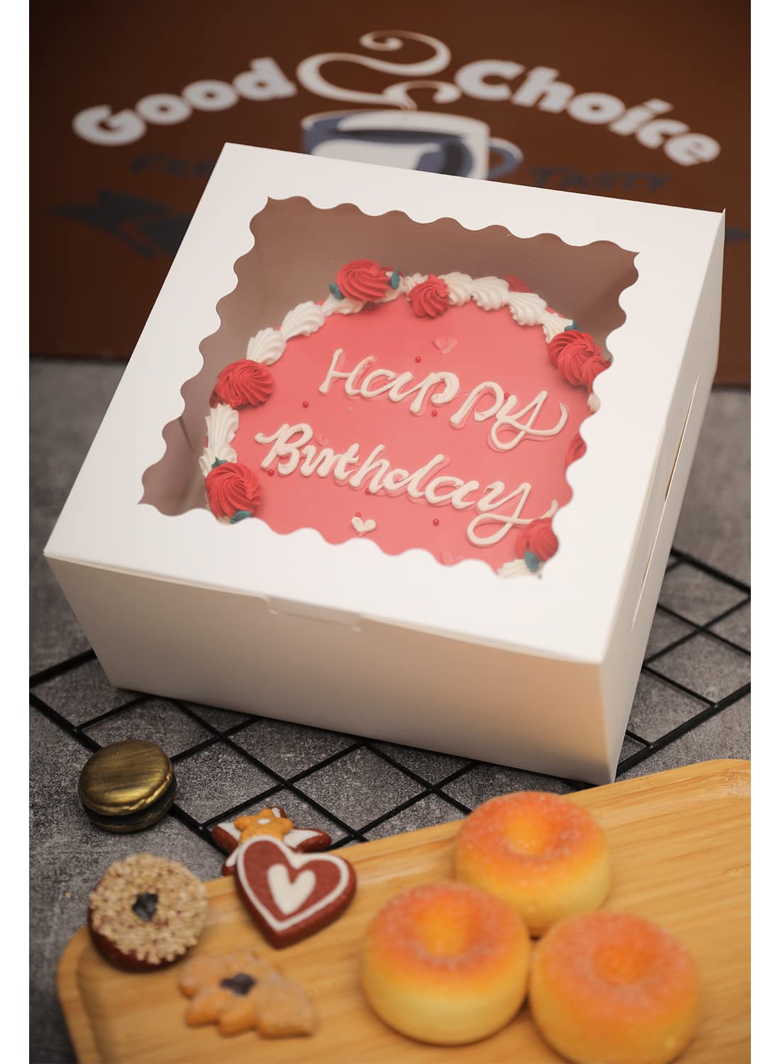 Bakepacker 36pcs 6x6x5 Inches Cake Boxes with Window 18-Packs White Cake Boxes 6 Inch Bakery Boxes (18 Cake Boxes +18 Cake Boards)