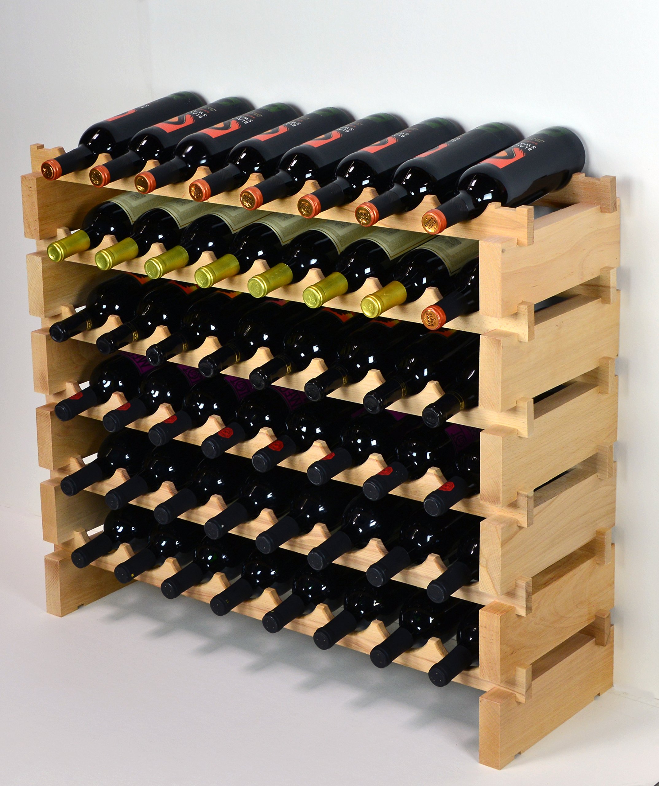 Modular Wine Rack Pine Wood 32-96 Bottle Capacity Storage 8 Bottles Across up to 12 Rows Stackable Newest Improved Model (48 Bottles - 6 Rows)
