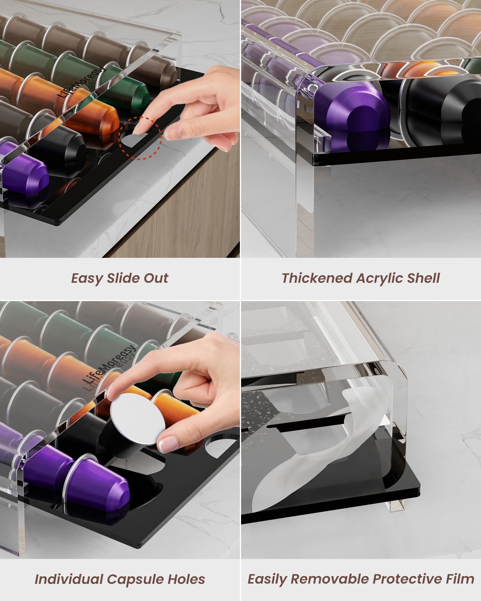 Storage Drawer for Nespresso OriginalLine Coffee Pod Holder for Counter Acrylic Coffee Capsule Organizer - 40 Pods