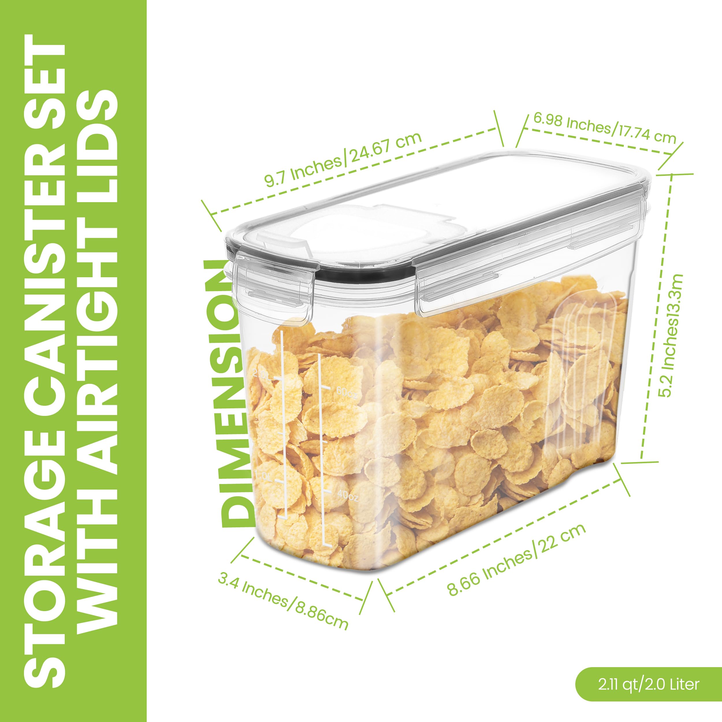 Utopia Kitchen Cereal Containers Storage - Liter Airtight Food Storage Containers & Cereal Dispenser For Pantry Organization And Storage (Clear, 2 Liter Pack of 4)