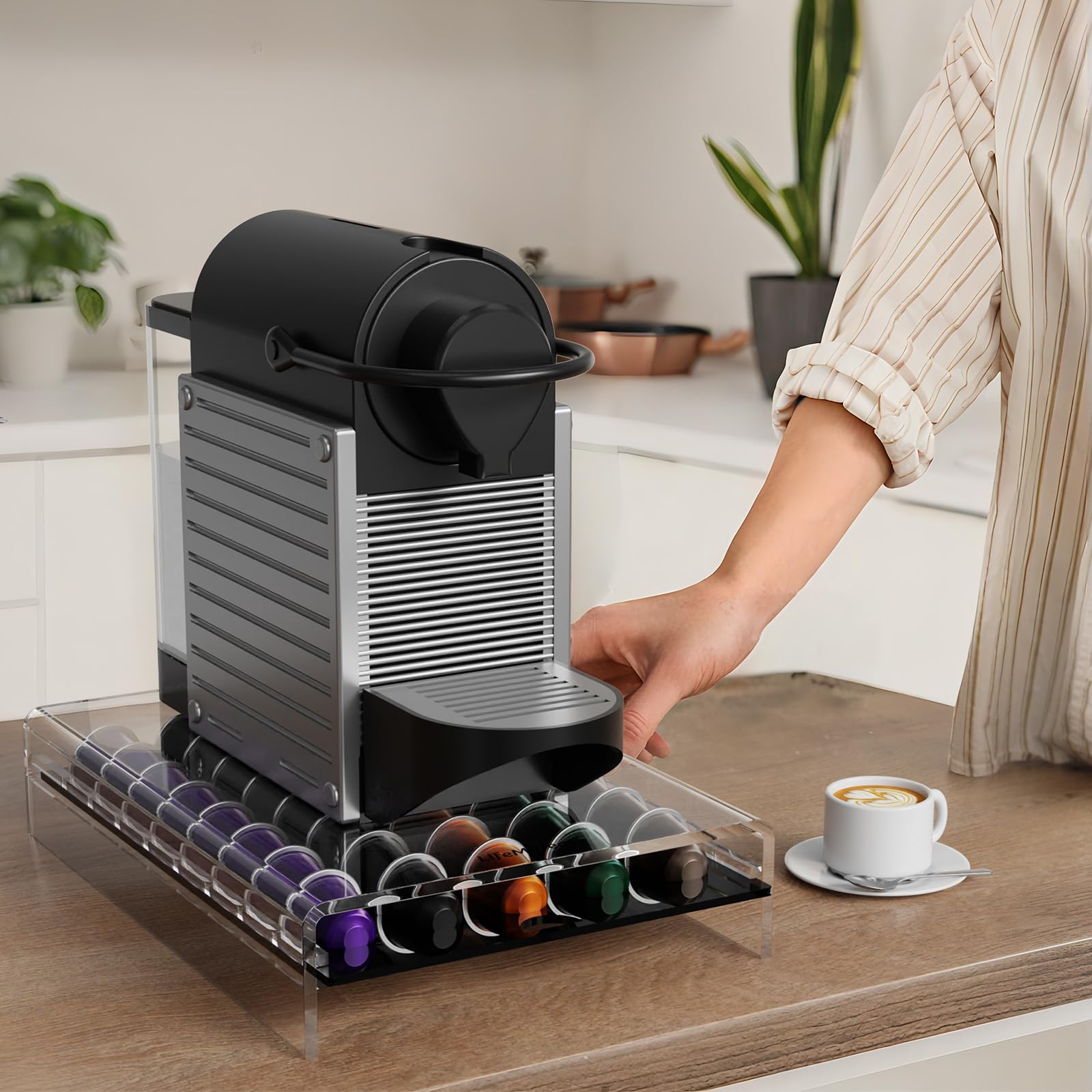 Storage Drawer for Nespresso OriginalLine Coffee Pod Holder for Counter Acrylic Coffee Capsule Organizer - 40 Pods