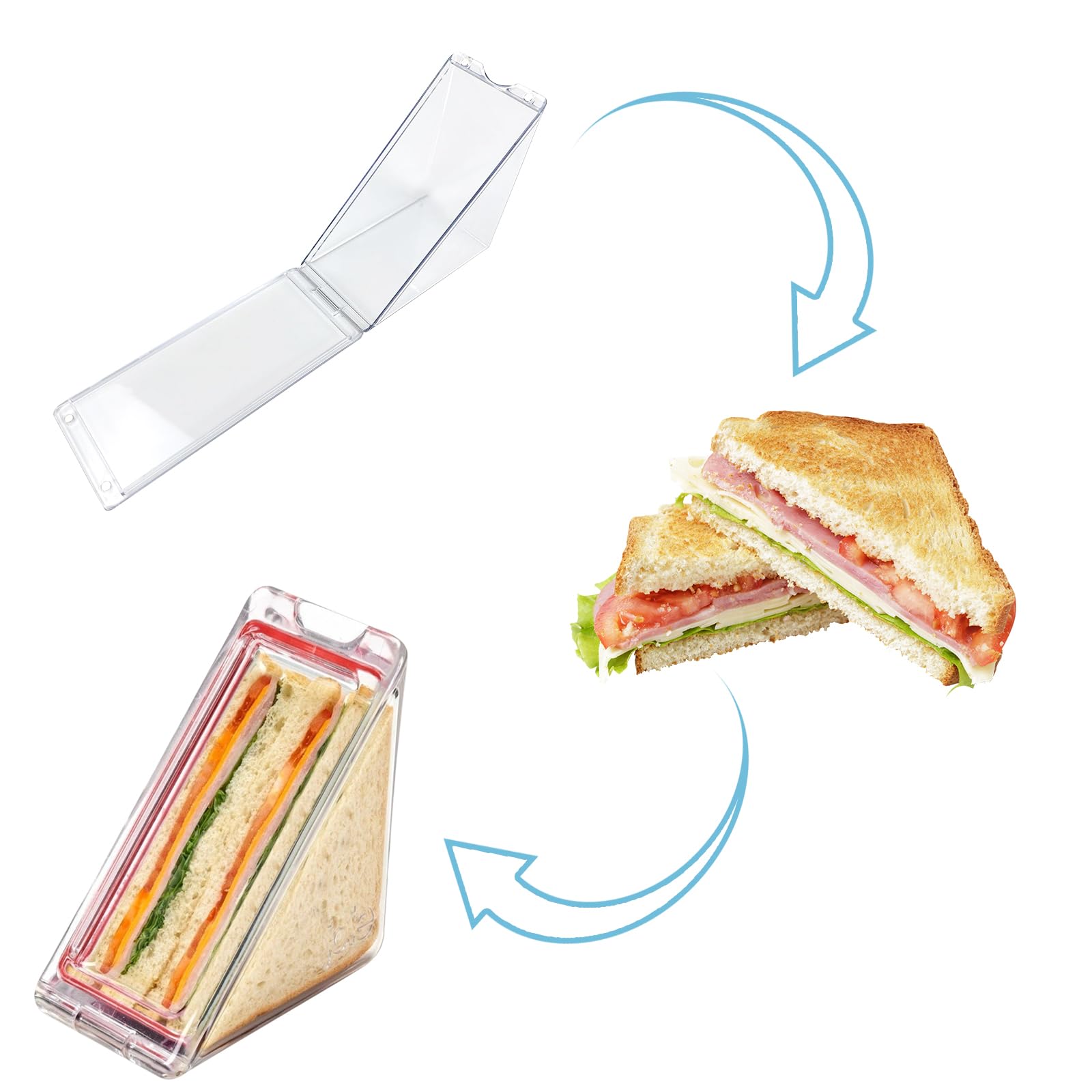 RAUWIZX 2 PCS Magnetic Sandwich Container, Sandwich Container Washable Crisper, Reusable Sandwich Container, Portable Acrylic Clear Sandwich Bento Box with Lid Sandwich Organizer