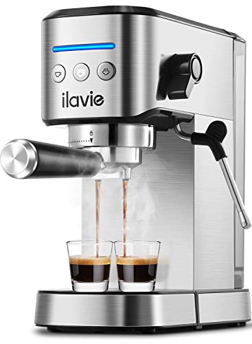 ILAVIE Espresso Coffee Machines with Steamer, 20 Bar Pump Espresso and Cappuccino latte Maker, Espresso Machine Easy to Use for Home Barista, 1350W, Stainless Steel