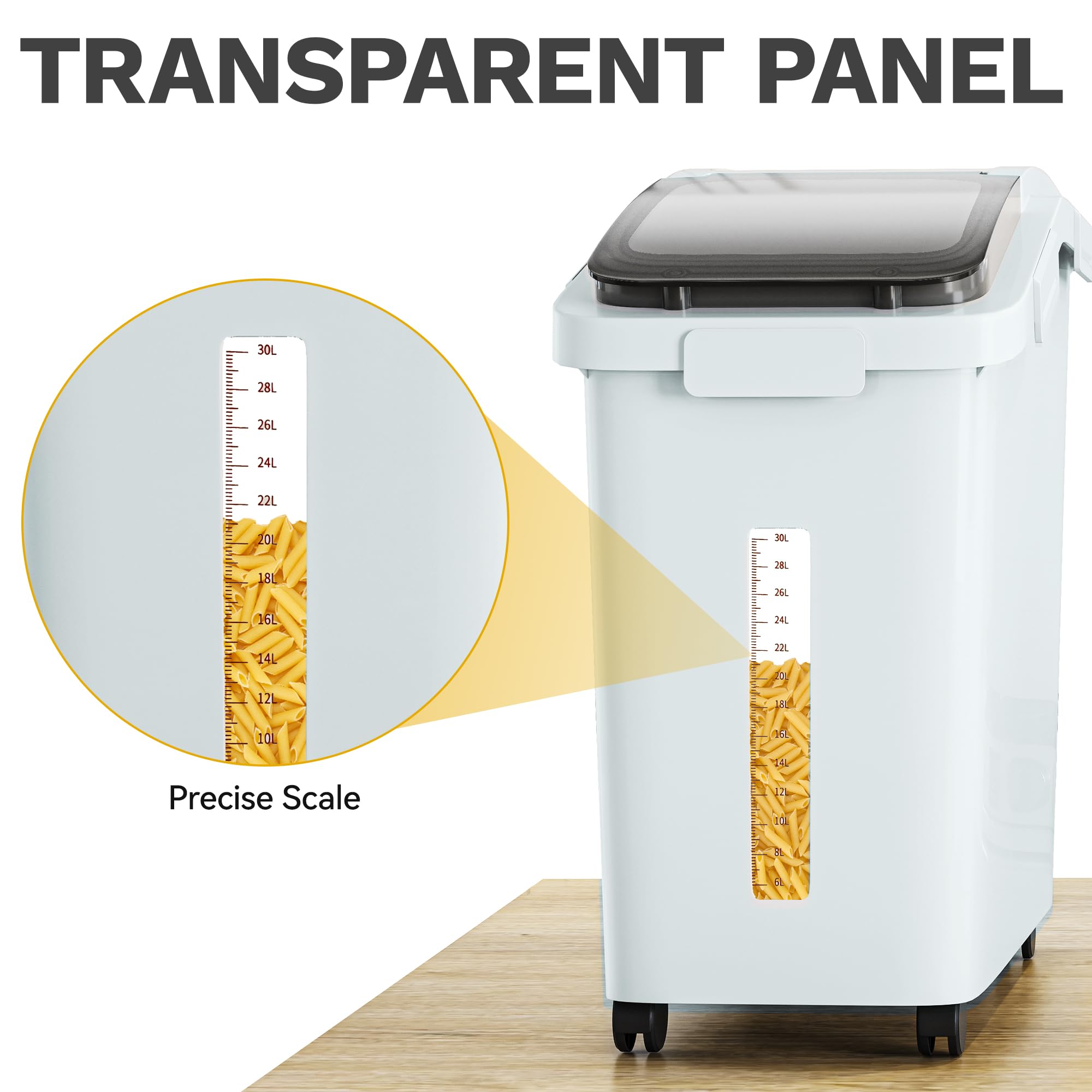 DWVO Large Ingredient Storage Bins, 11.4-Gallon Flour Rice Food storage Containers Bins with Wheels, Scoop and Airtight Lid for Dry Food, Flour, Cereal Grain, Sugar, Gray