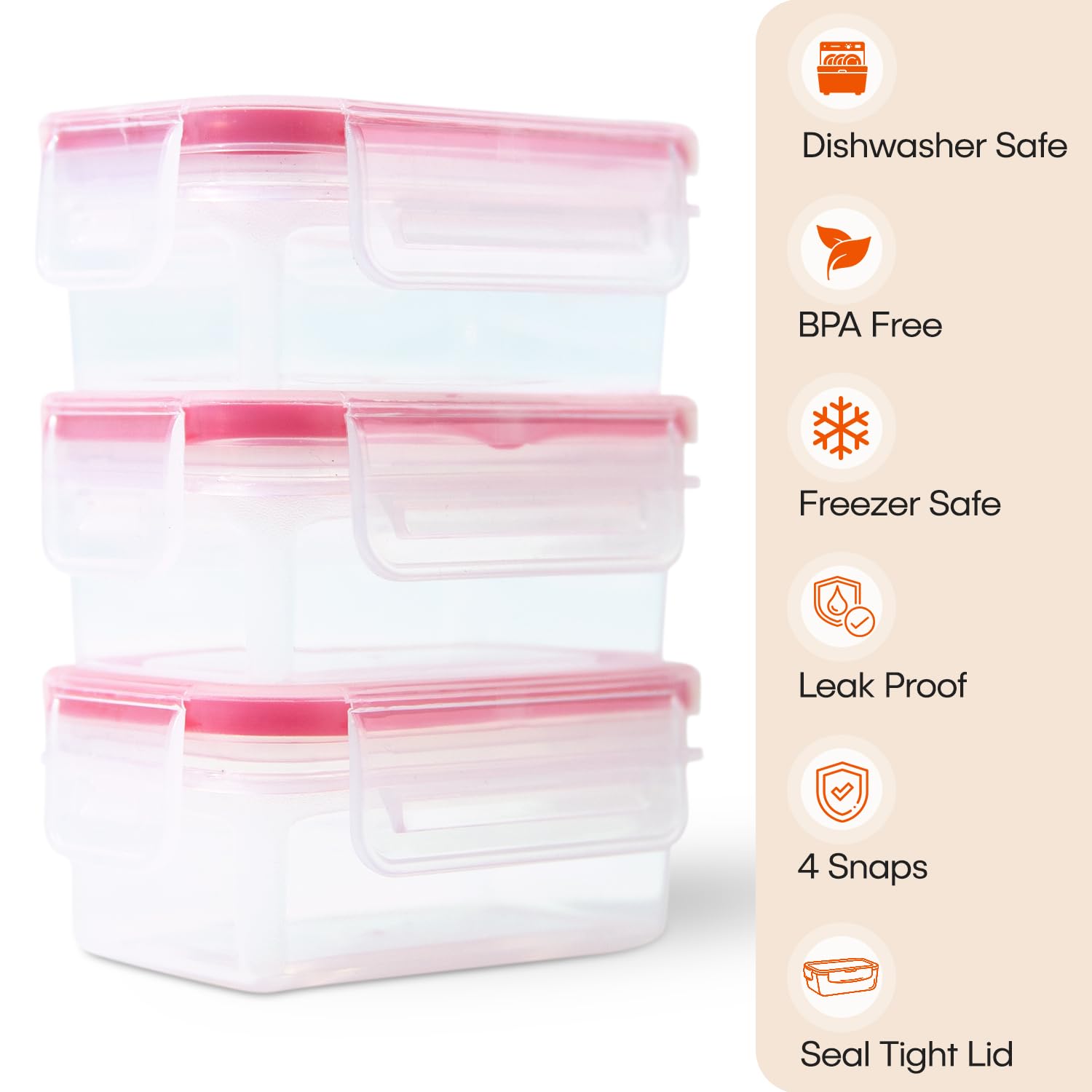 MosJos Condiment Containers with Screw Lids (3-Set) - 6.4 Oz Reusable Leakproof Salad Dressing Containers to go - Snack Containers Storage Cups for Lunch, Dishwasher Friendly, (Clear)