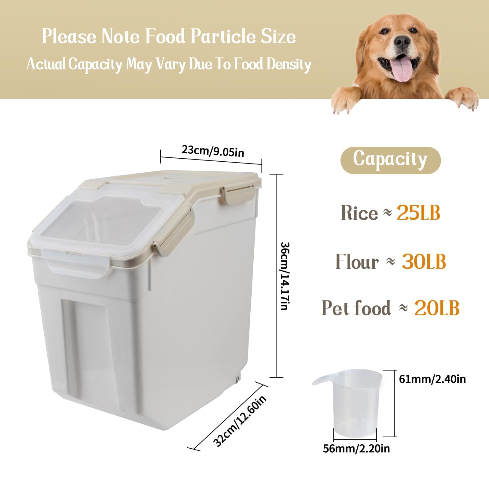 2 Pack Rice Storage Container 50 lbs, Airtight Flour Storage Containers Bin with Measuring Cup & Scoop, BPA Free Plastic Rice Dispenser for Flour, Rice, Grain Holder (Gray)