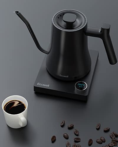 ECOWELL Electric Gooseneck Kettle, Ultra Fast Boiling Kettle 100% Stainless Steel for Pour-over Coffee & Tea, Leak-Proof Design, Auto Shutoff Anti-dry Protection, 1200W-0.8L, Matte Black, WMTS01