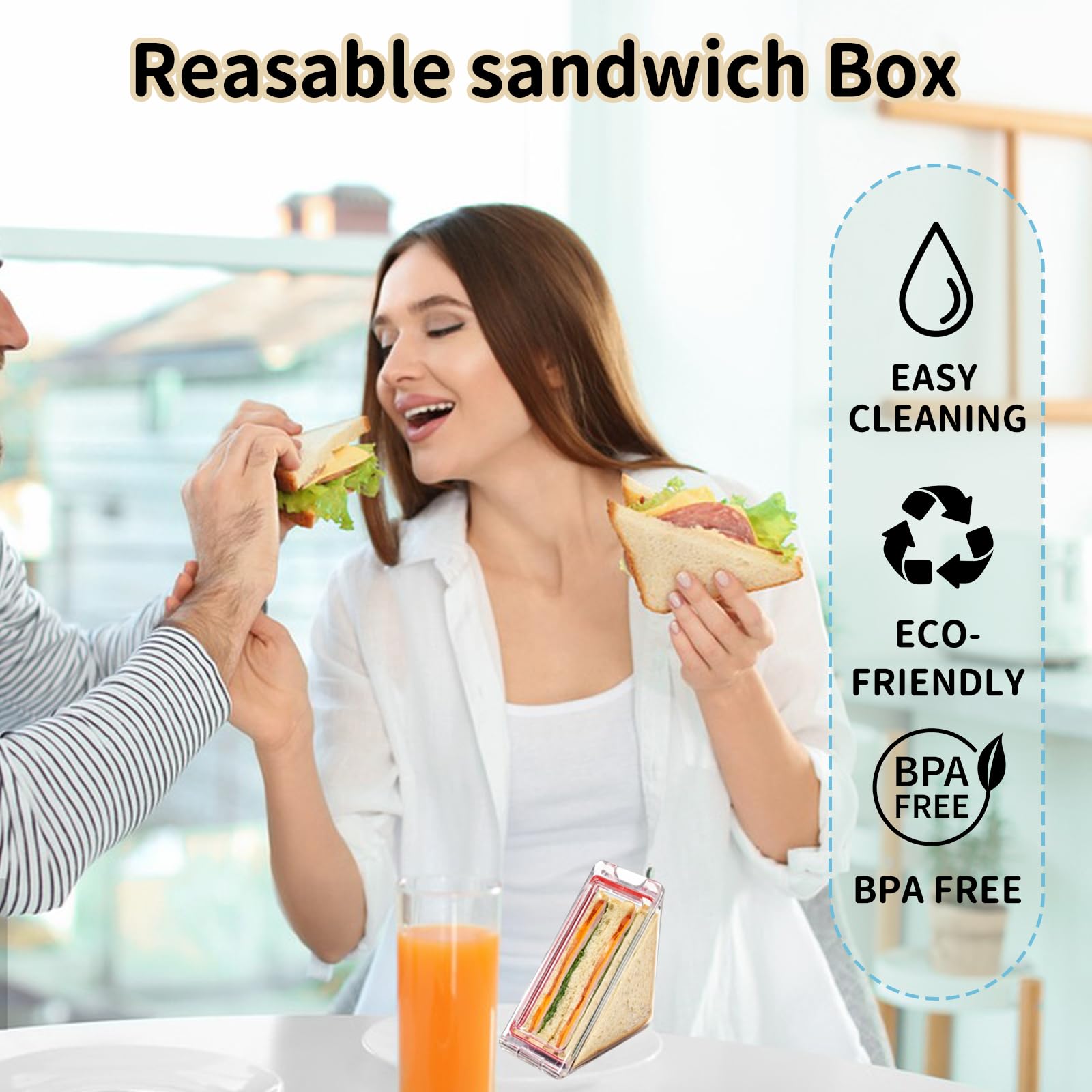 RAUWIZX 2 PCS Magnetic Sandwich Container, Sandwich Container Washable Crisper, Reusable Sandwich Container, Portable Acrylic Clear Sandwich Bento Box with Lid Sandwich Organizer