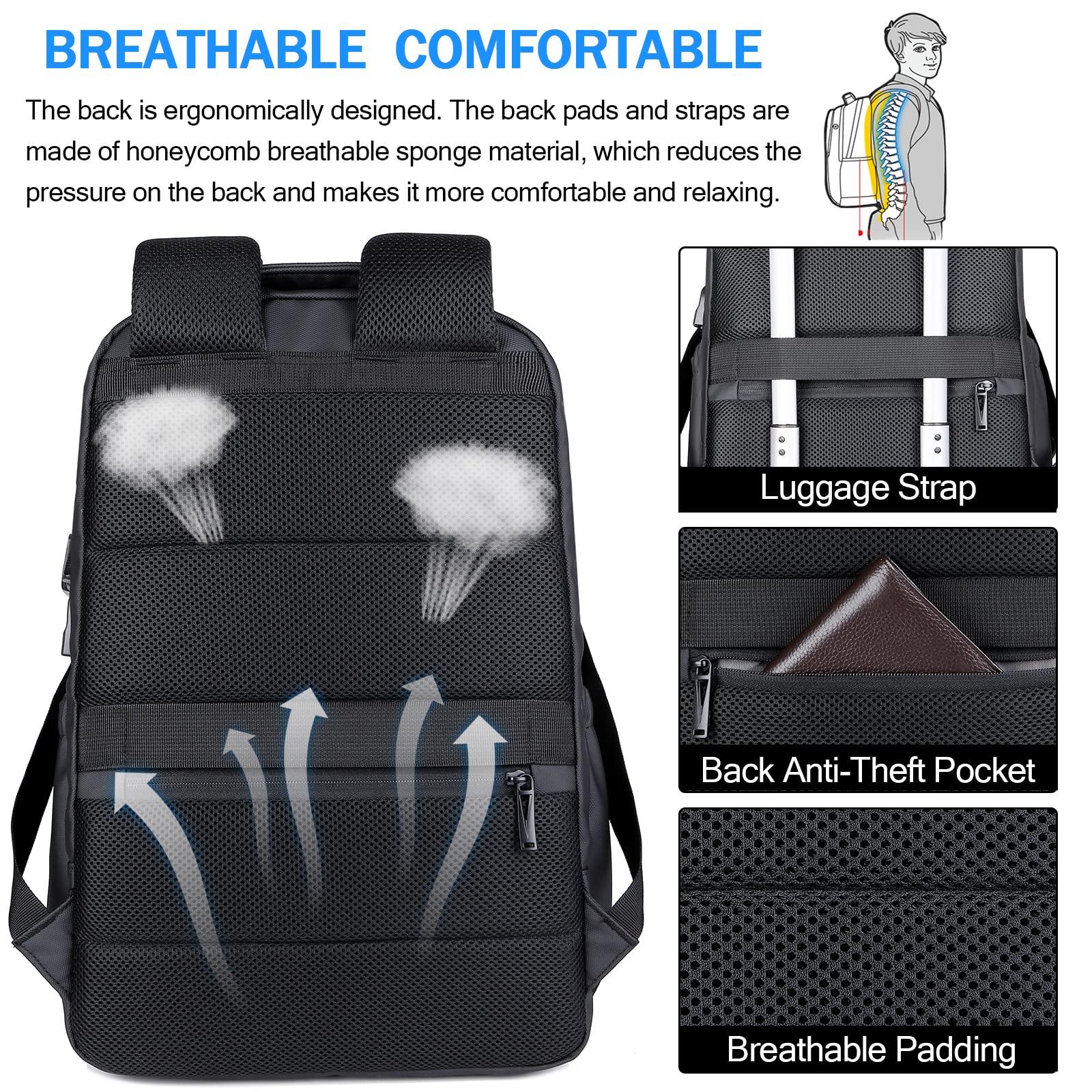 Dec-Mec Laptop Backpack,Travel/Business/ School Multi-Compartment Backpack - Anti Theft Waterproof Backpack with Charging Port for mn