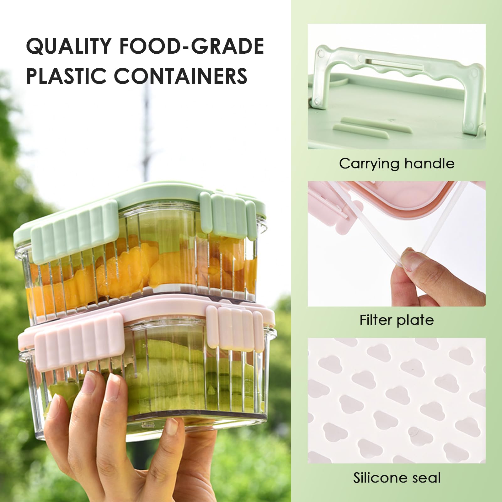 2 Pack Food Storage Containers with Lid, Portable Fruit Saver Berry Snack Keeper Container with Handle & Ice Sheet & Fork, Keep Fruits Food Fresh, for Fridge, Picnic, Office, Party, Camping (Yellow)