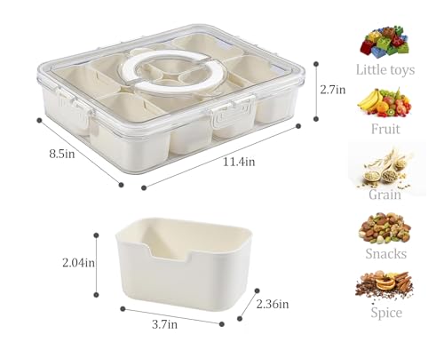 YouLike Divided Snackle Box 2Pack Charcuterie Container With Handles And Lids 8 Compartment Fruit Serving Tray for Veggie Appetizer Platter for Fridge Stackable Food Storage Box