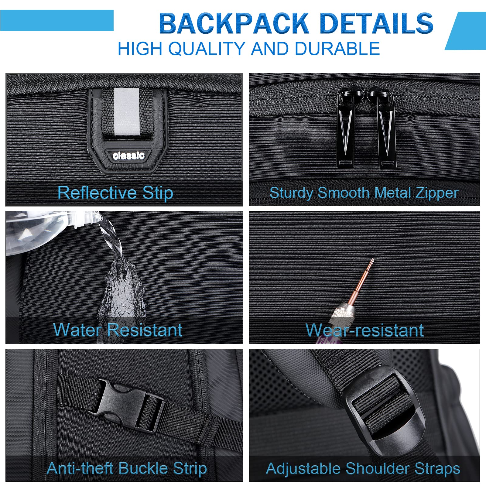 Dec-Mec Laptop Backpack,Travel/Business/ School Multi-Compartment Backpack - Anti Theft Waterproof Backpack with Charging Port for mn