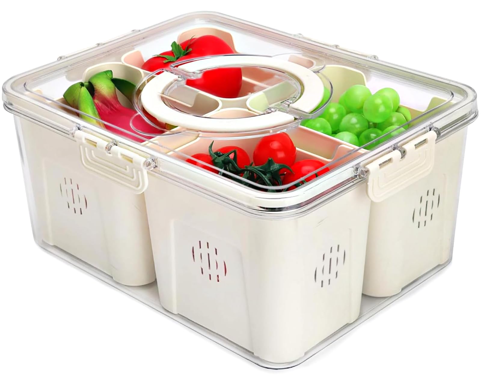 Tyyfnn Fruit Storage Containers with Lids and Handle, Portable Food Storage Container with 4 Removable Colanders for Berry Vegetable Fruit Fresh Produce, Refrigerator Organizer Bins